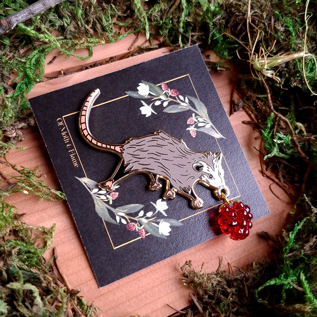 Opossum & Berry Enamel Pin – Forager Vintage