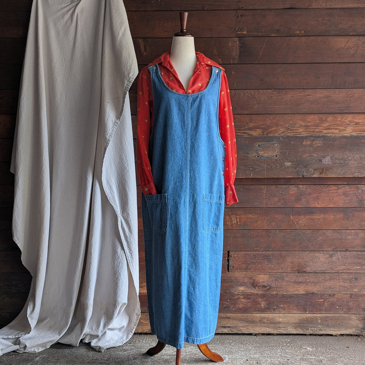 90s Vintage Maxi Denim Pinafore Dress – Forager Vintage
