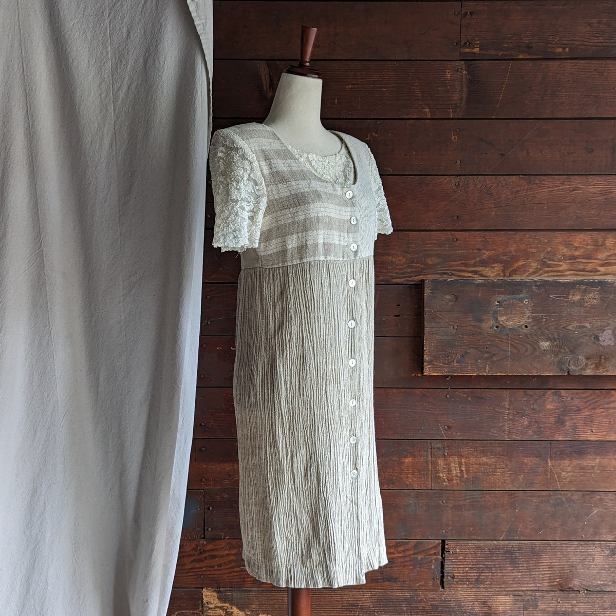 90s Vintage Tan and Cream Linen Mini Dress – Forager Vintage