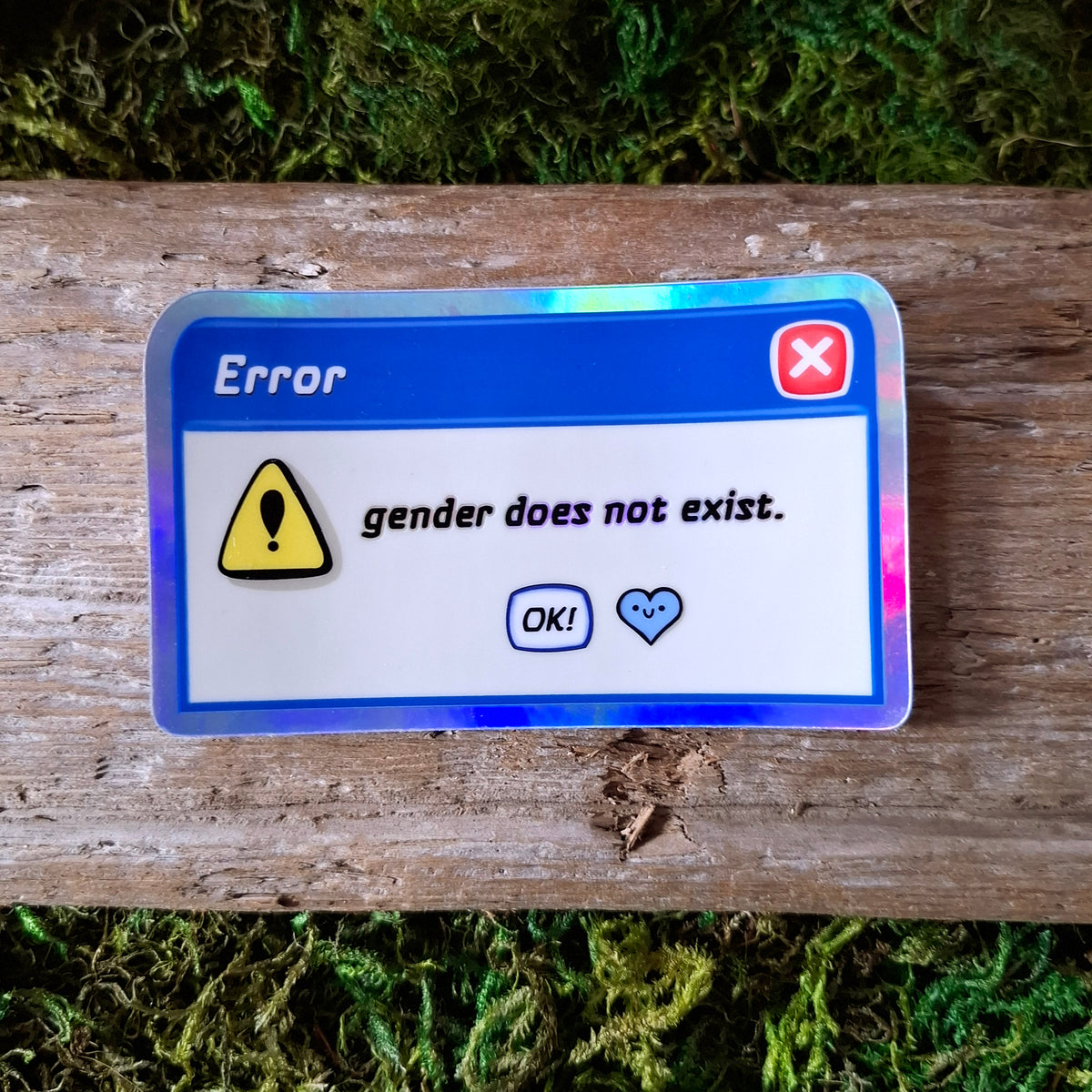 "Error: Gender Does Not Exist" Holographic Vinyl Sticker – Forager Vintage