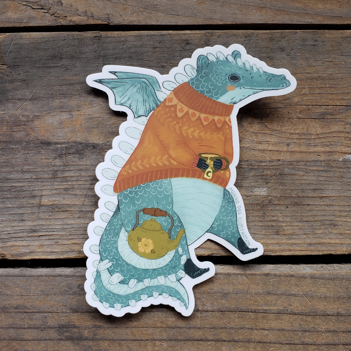 Cozy Dragon Vinyl Sticker, Cottagecore Dragon with a Sweater and Tea ...