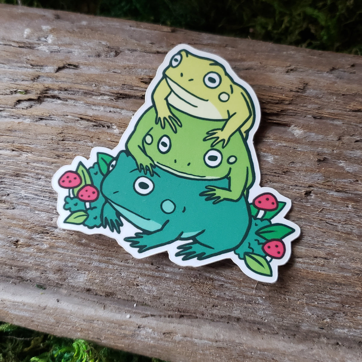 Frog Stack Vinyl Sticker, Cute Frogs and Mushrooms Sticker – Forager ...